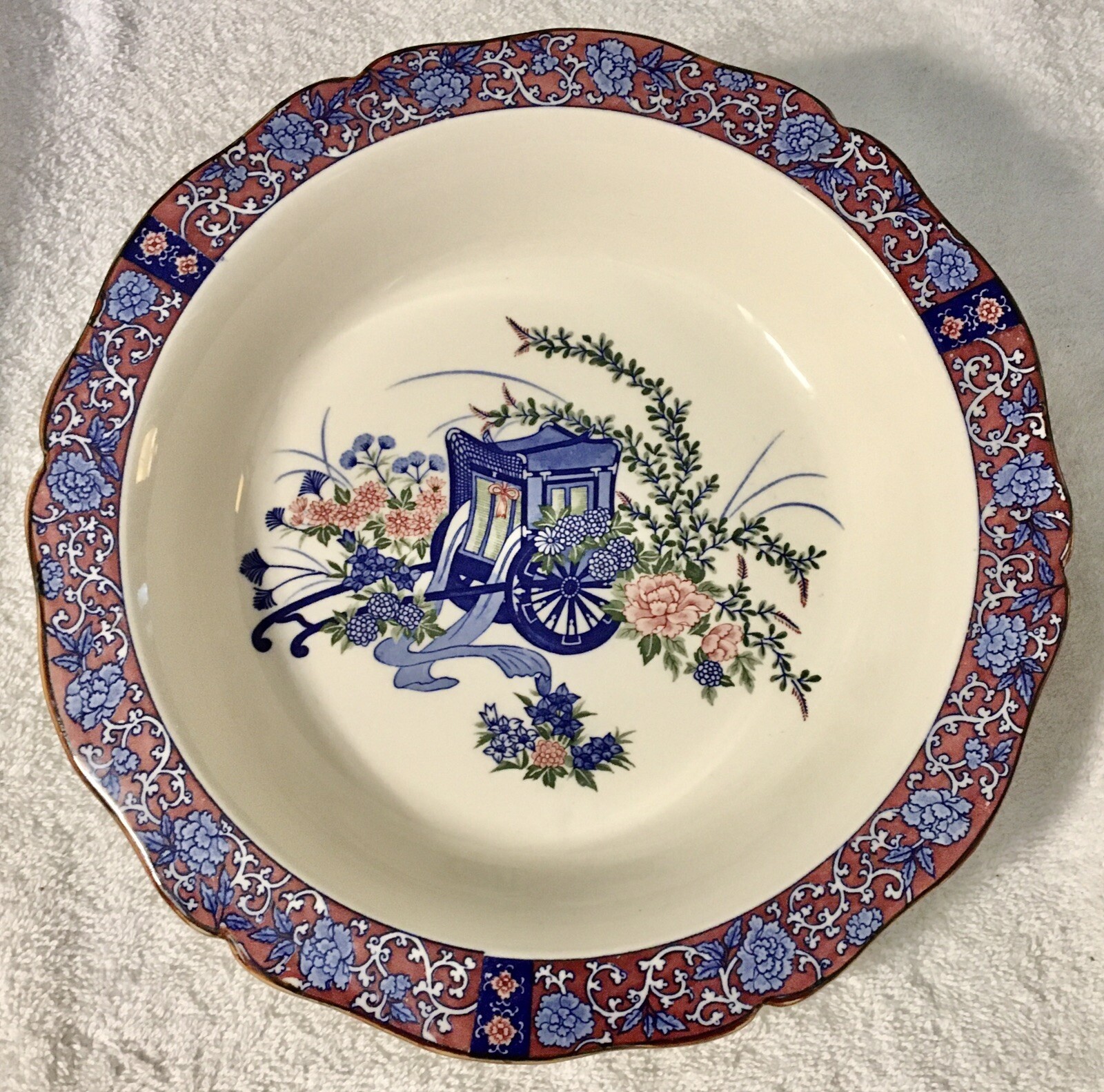 Vtg 12” Serving Bowl Porcelain Rickshaw & Floral Design Cost Plus Inc ...