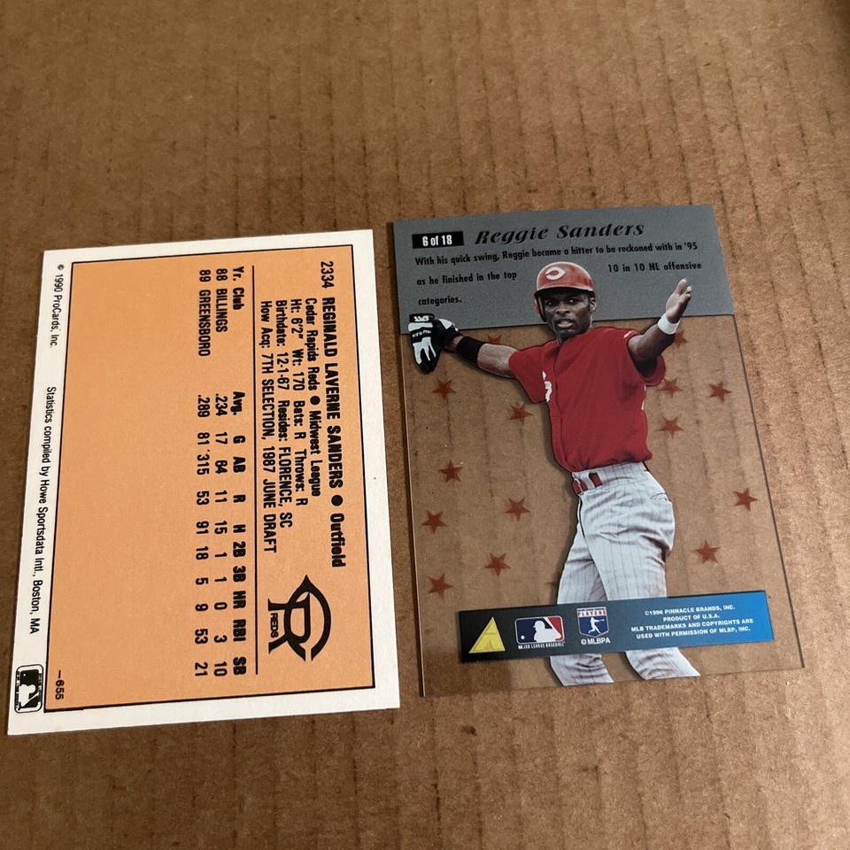 REGGIE SANDERS 1990 ProCards Minors #2334 & 1996 Pinnacle ESSENCE #6 ...