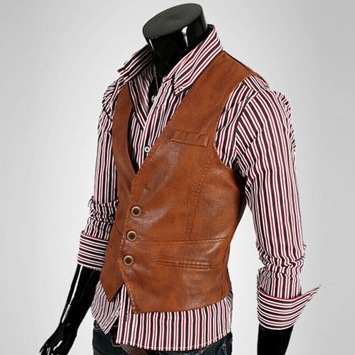 Pu Leather Vests For Men Mens Suit Vest Male Waistcoat Jacket Men's ...