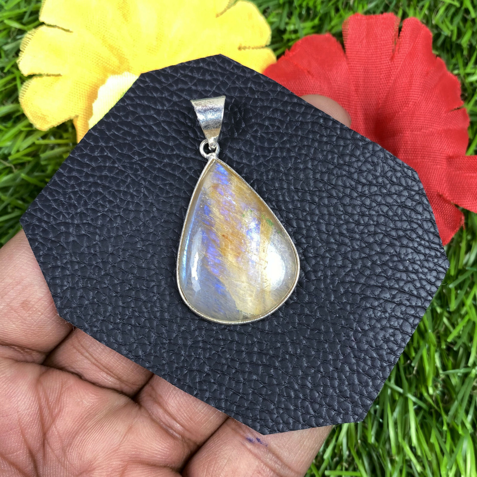 1 PCs Natural African Moonstone Gemstone.925 Sterling Silver Bezel ...