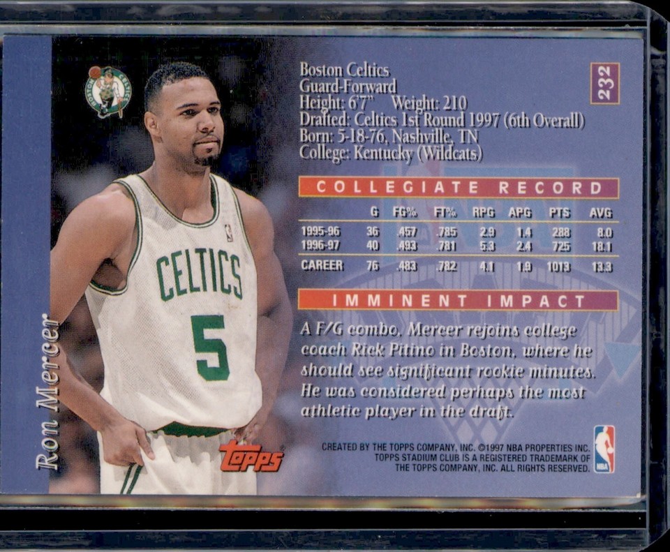 1997-98 Topps Stadium Club Ron Mercer #232 Rookie RC | eBay