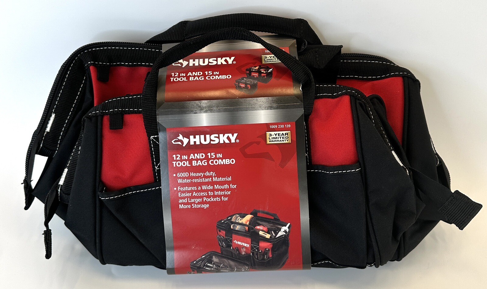 Husky 12 in And 15 in Tool Bag Combo Zippered Top 9 Pockets Model 1009 ...