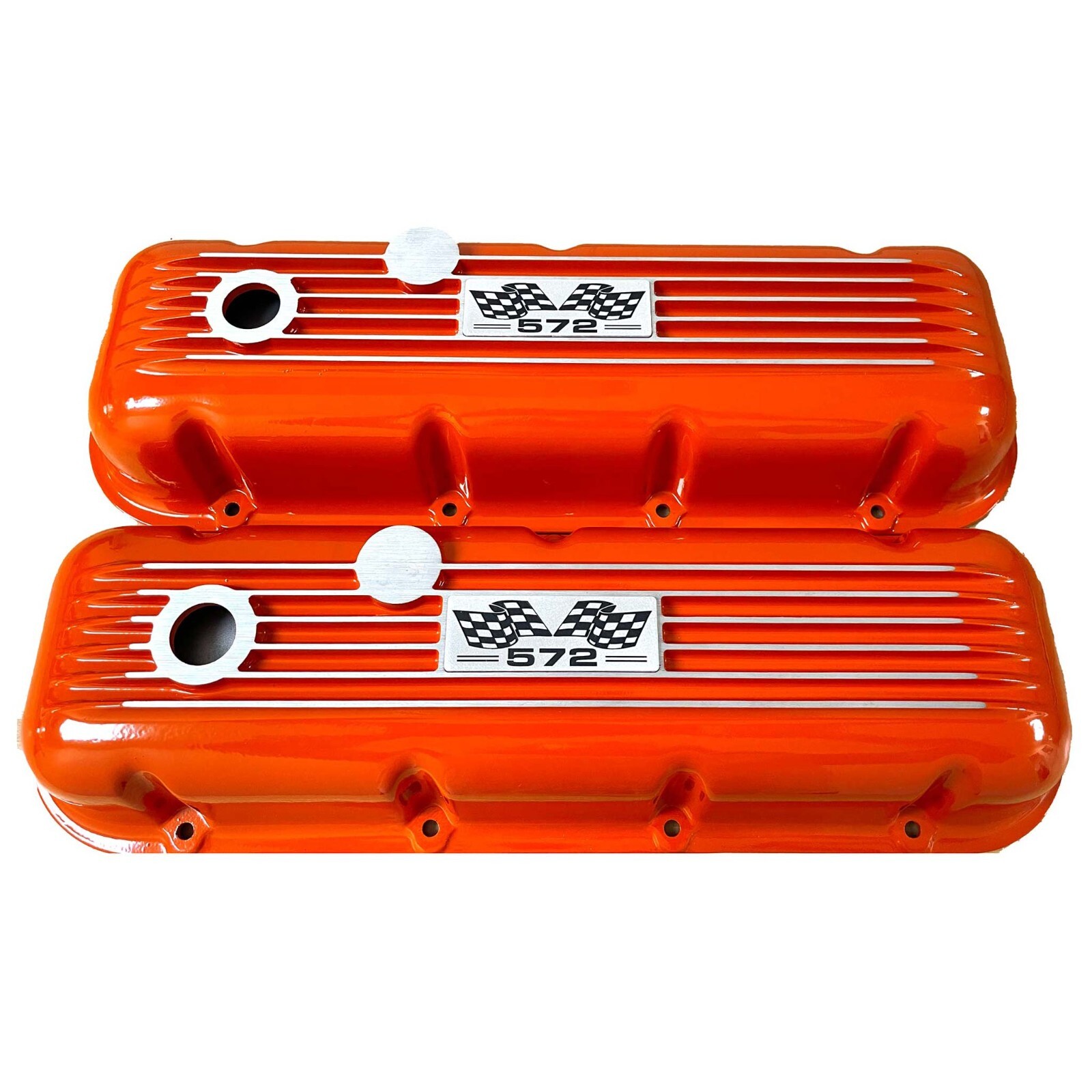 572 Big Block Chevy Finned Orange Valve Covers & 13" Air Cleaner Kit ...
