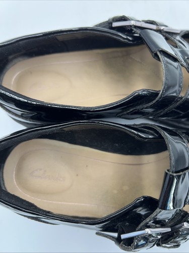 Clarks Alexa Agnes Shoes Black Patent Chunky Heel Size UK 6 EU 39 Std ...