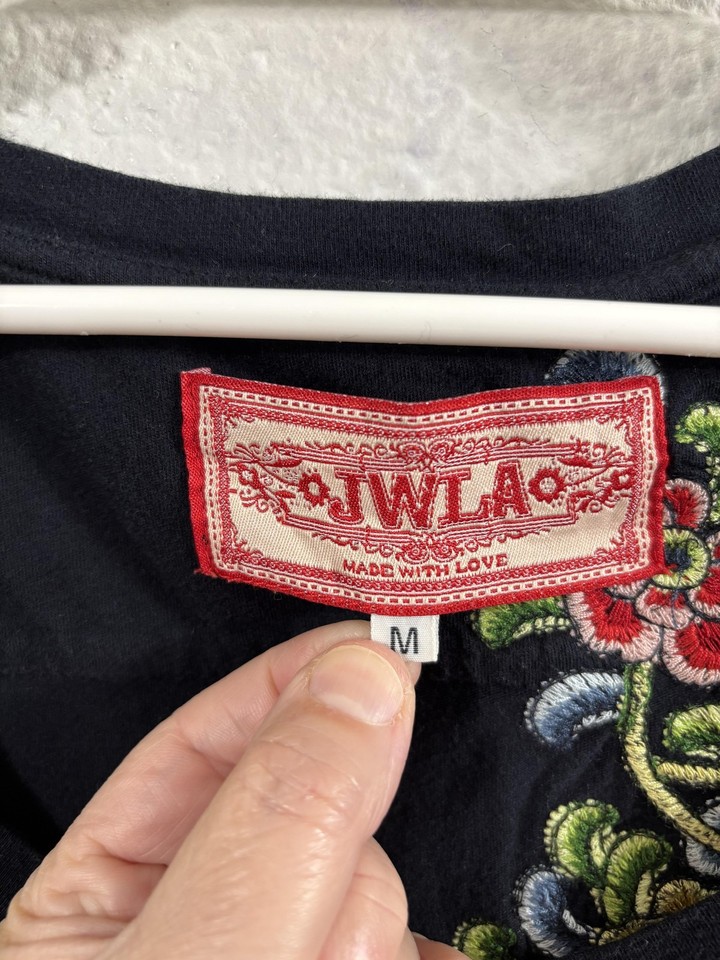 Johnny Was JWLA Shirt Womens Medium Black Embroidered Floral Boho Tunic ...