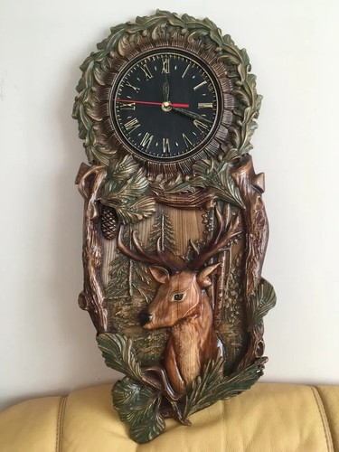Deer Hunting Clock Wood Carving Picture Gun 3D Art Work Gift Panno Wall ...