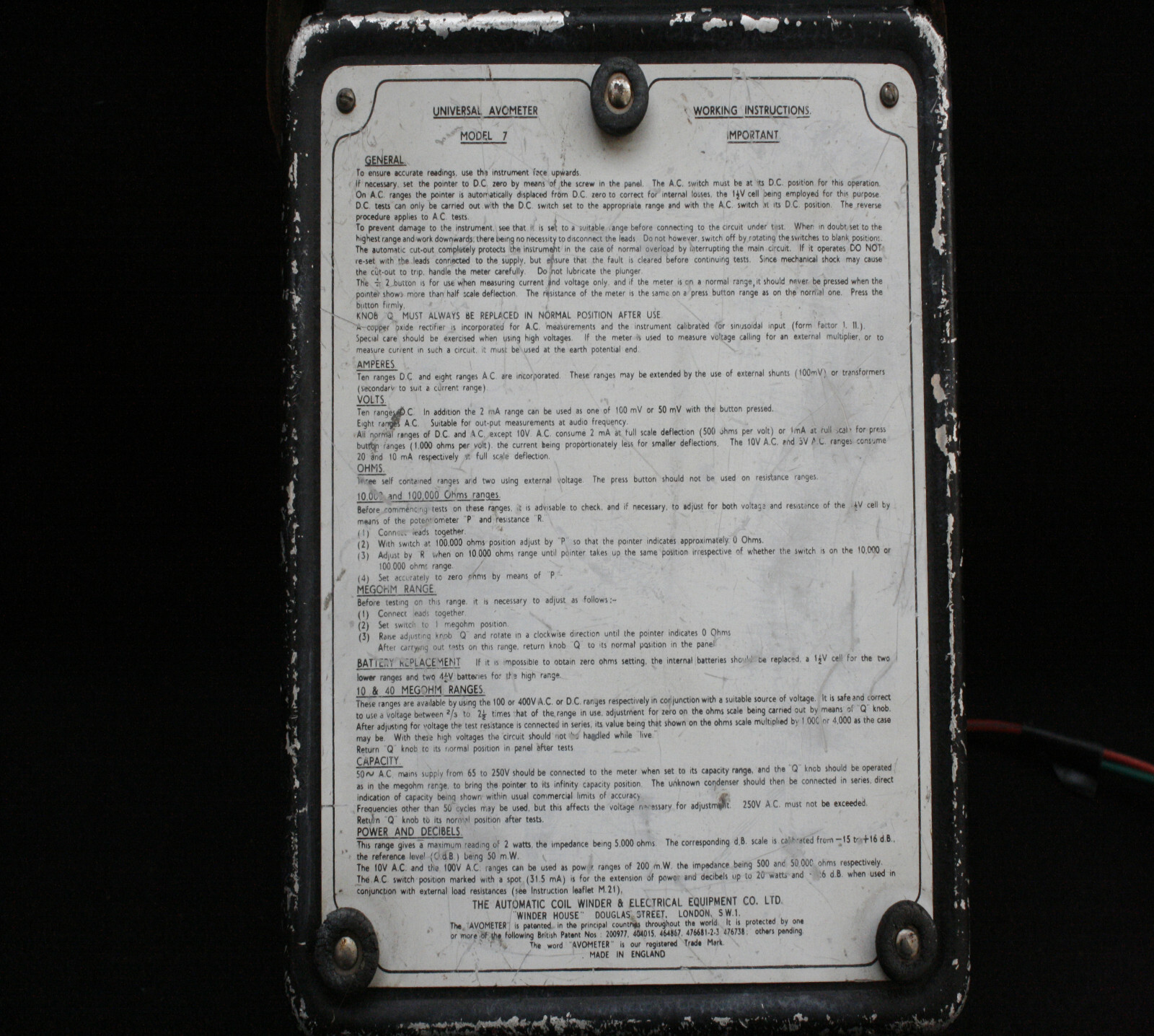 Universal Avo meter Model 7 & Connectors. Untested. AC Voltage Tester ...