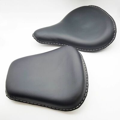 FRONT REAR BLACK LEATHER SEATS LOW PROFILE FOR ROYAL ENFIELD BULLET STD ...