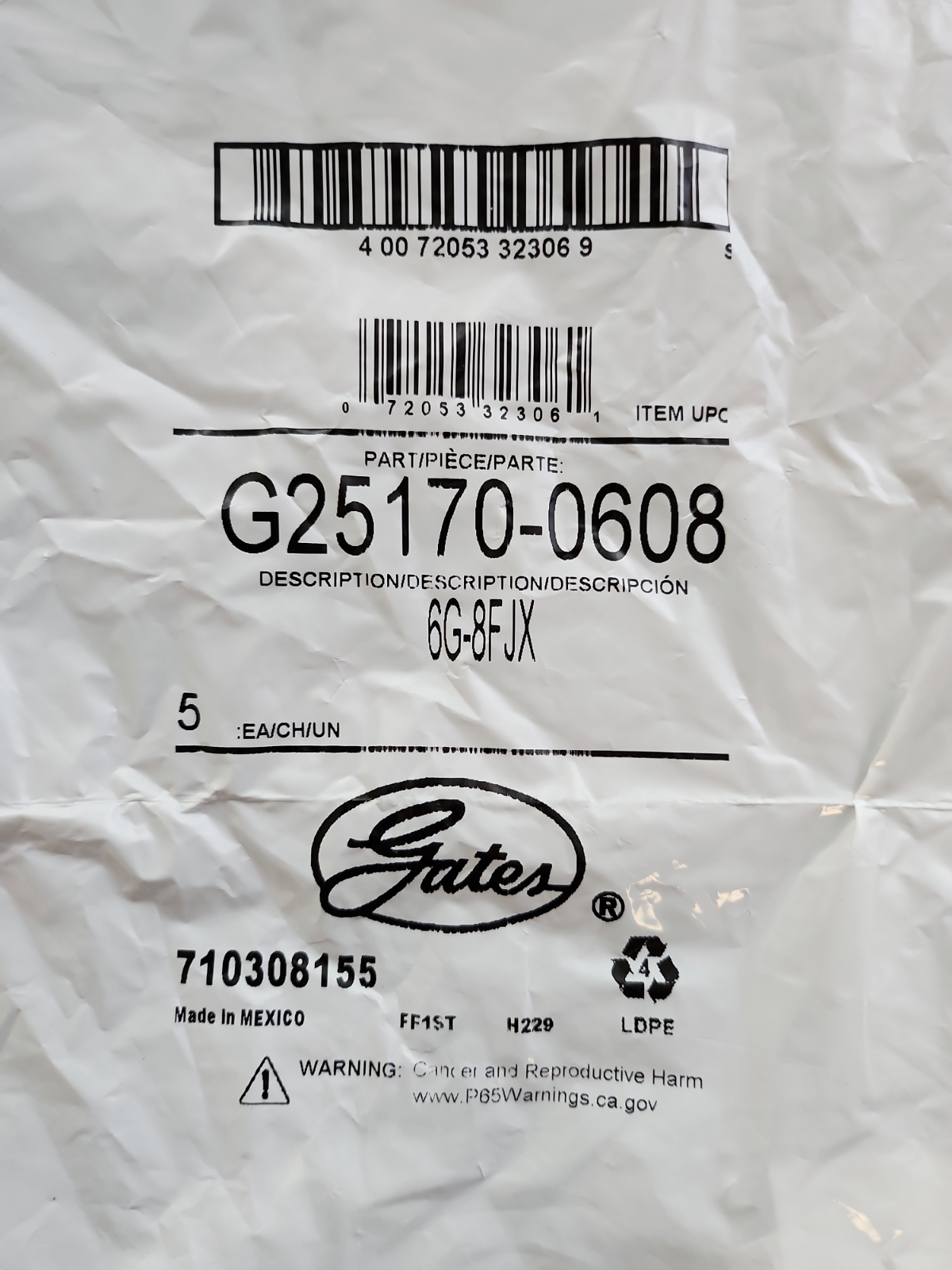 Lot of 10 Gates 6G-8FJX - G25170-0608 Hydraulic Hose Fittings | eBay