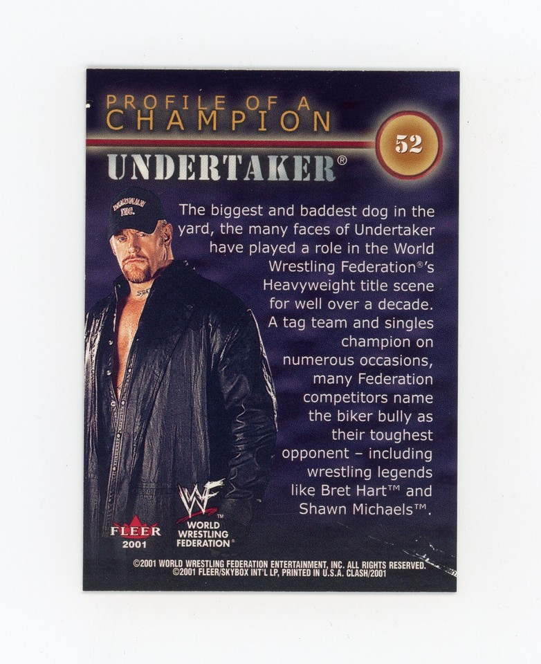 THE UNDERTAKER 2001 Fleer Profiles of a Champion #52 JM | eBay
