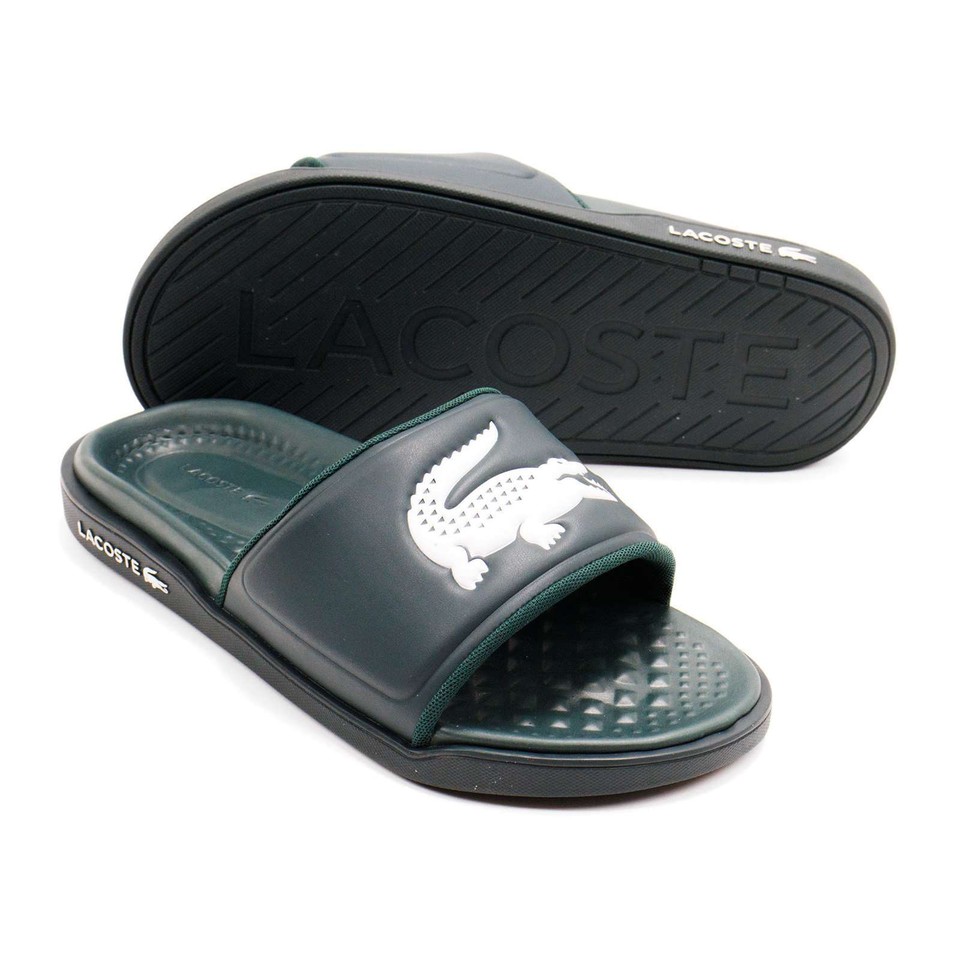 Lacoste Men Sandals Flip Flops Croco Dualiste 0922 1 Slide Sandals Dark ...