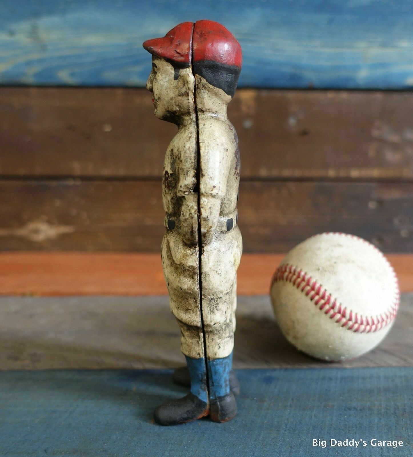 Baseball Boy Cast Iron Bank With Painted Antique Vintage Finish Decor ...
