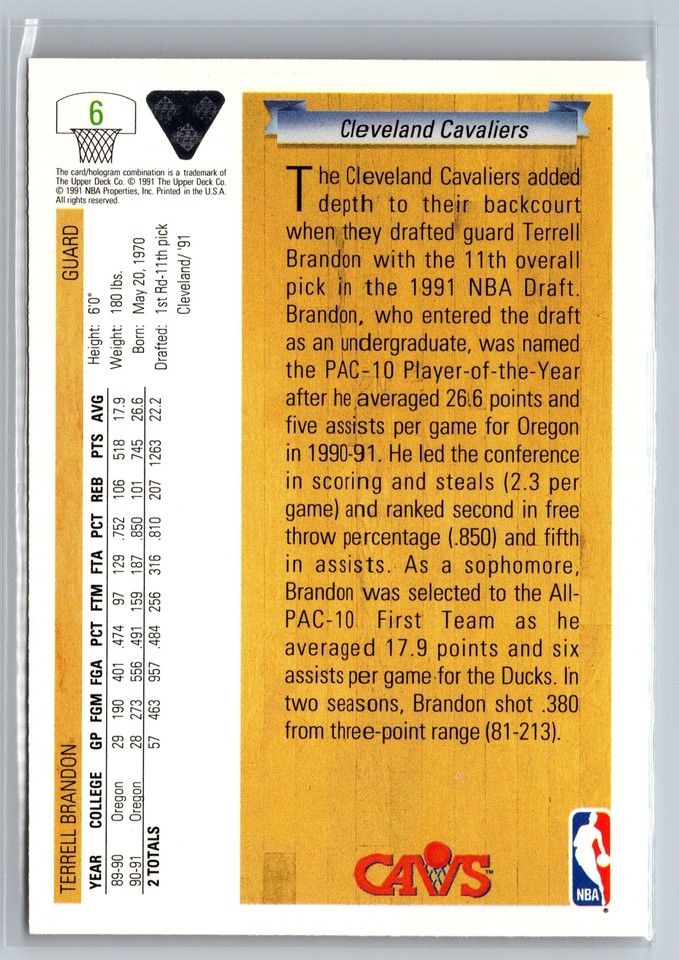 1991-92 Upper Deck #6 Terrell Brandon Rookie | eBay