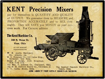 1913 Kent Machine Co Mixer OhiO NEW Metal Sign - 24"x30" USA STEEL XL ...