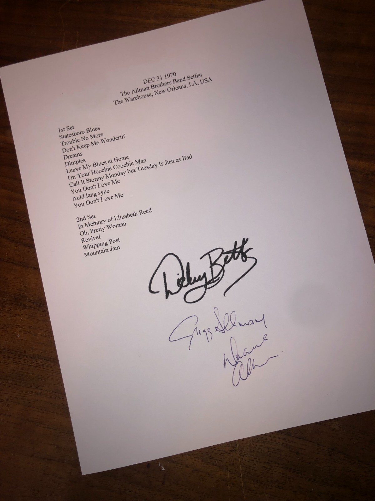 1970 Allman Brothers setlist with Dickey Betts Gregg and Duane Allman reprint | eBay