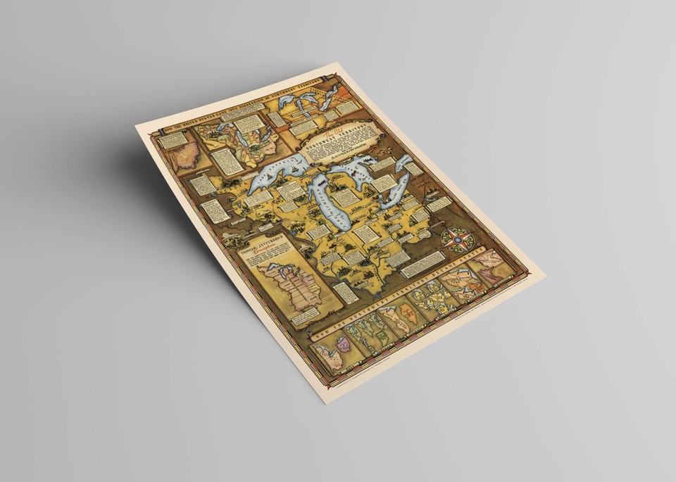 Old Northwest Territory Map Print - 1930s Historical USA States ...