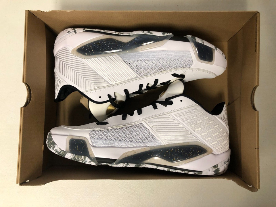 Nike Air Jordan XXXVIII Low White Metallic Gold Black FD2326-107 Size ...