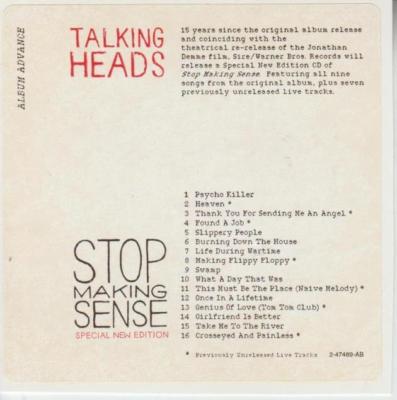Talking Heads: Stop Making Sense Special New Edition PROMO w/ Art MUSIC ...