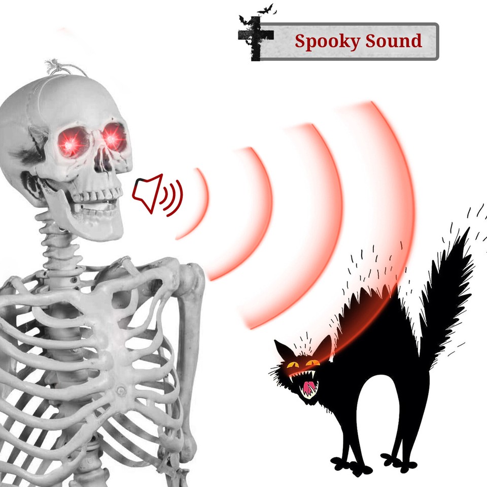 Halloween Poseable Skeleton Bones Prop 5.5' Life Size LED Light Eyes ...