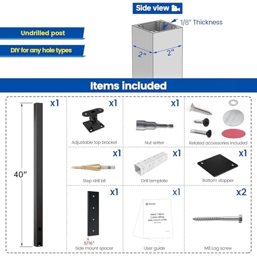 Aluminum Black Side Mount Cable Railing Post 36 InchX2"x2" Undrilled ...