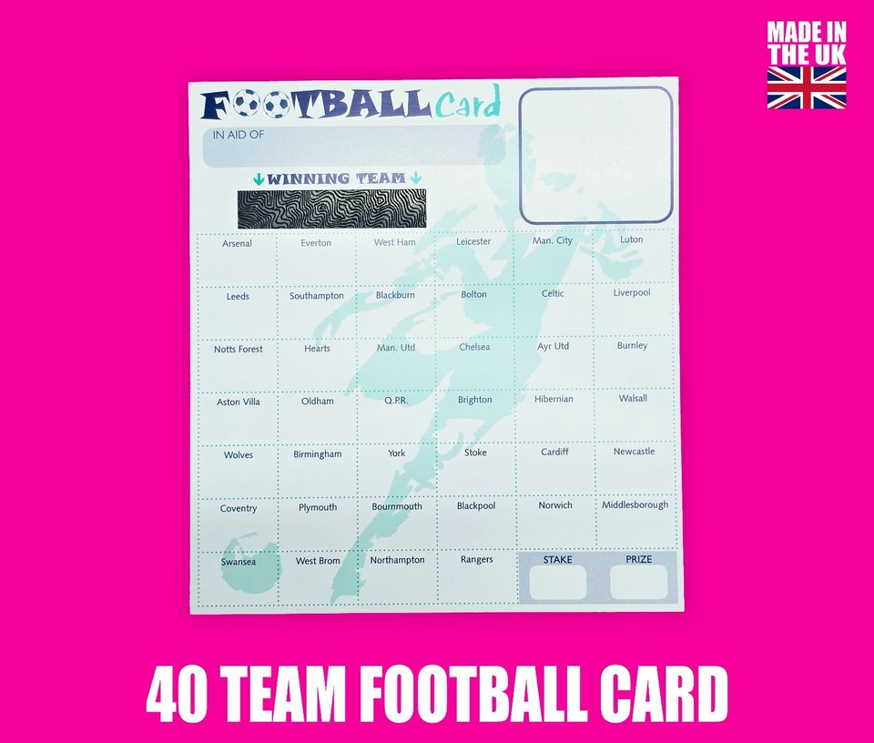 FOOTBALL SCRATCH CARDS Fundraising Team Cards Scratch Panel 40 Team ...