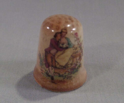 Antique Vintage Porcelain Staffordshire England Thimble Courting Couple ...