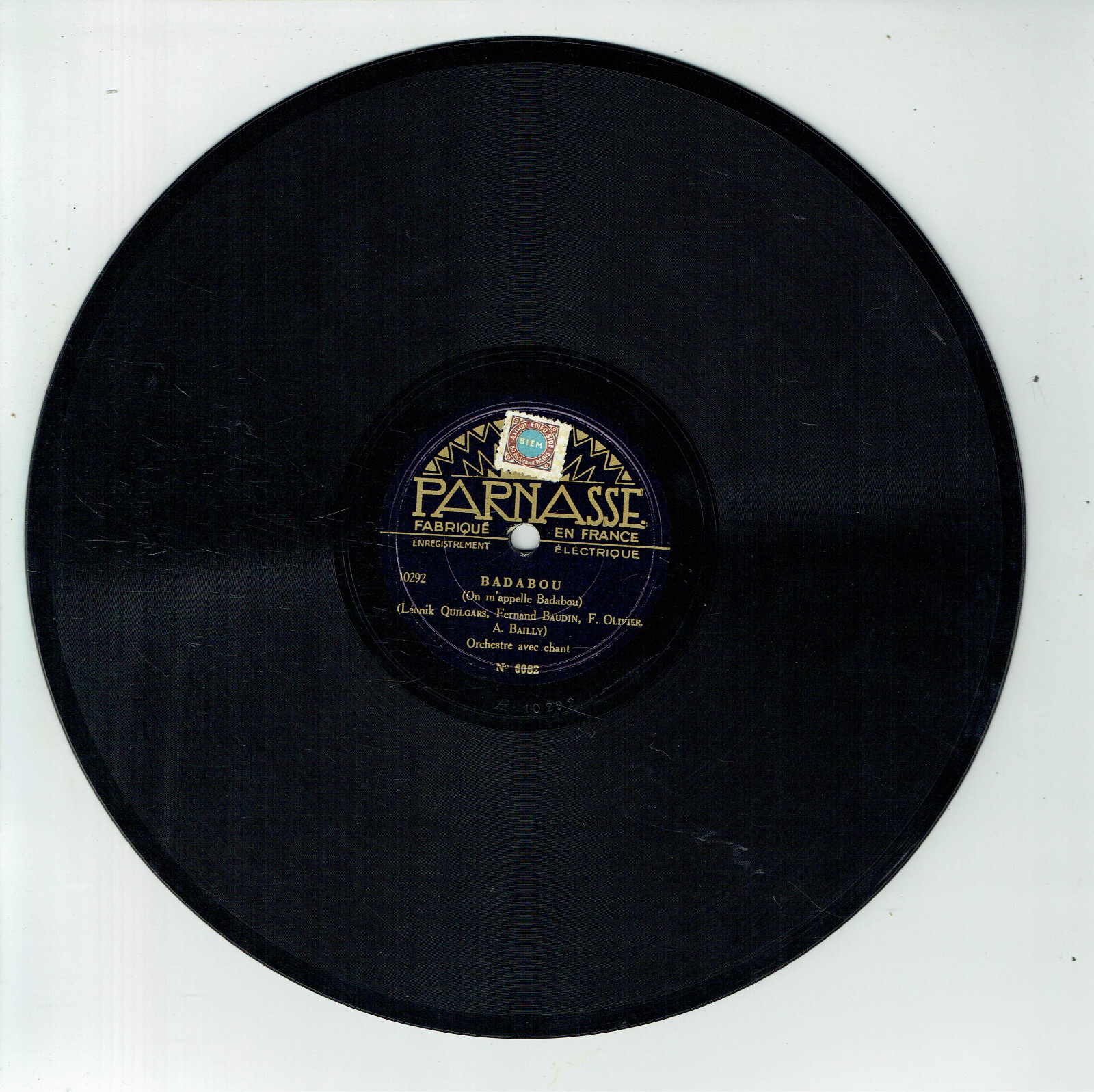 78T 25cm ORCHESTRE CHANT Disque BADABOU -UN COUP D'JAMBE EN L'AIR ...