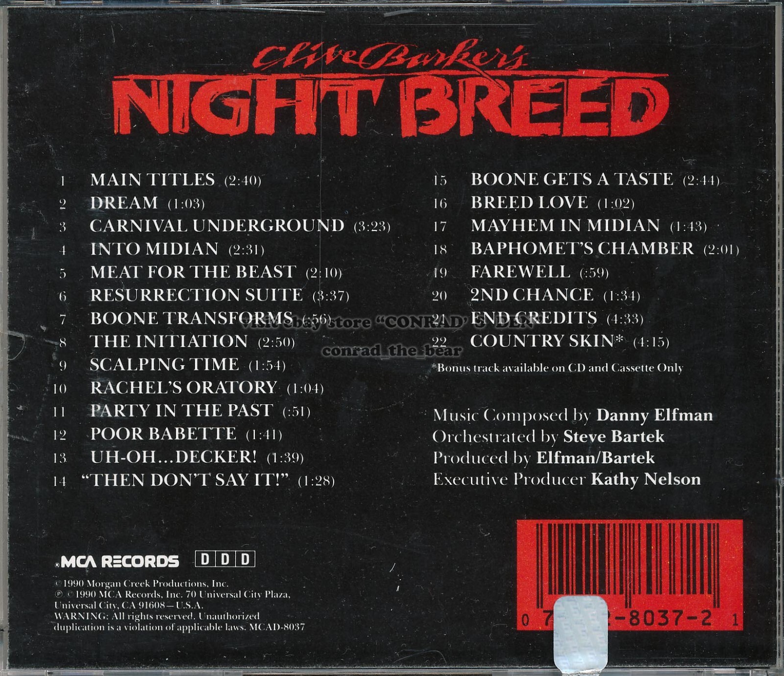Danny Elfman "NIGHTBREED" Night Breed score CD out of print 76732803721 ...