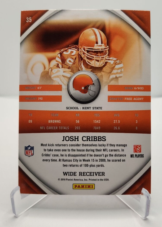 2010 Panini Gridiron Gear Football Card #35 Josh Cribbs Cleveland ...