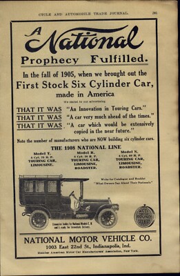 1907 PAPER AD CAR AUTO 1908 National Automobile Model T R N Touring ...
