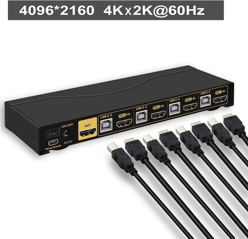 4 Port Kvm Switch Usb Hdmi For 4 Computers Keyboard Mouse Monitor Share ...
