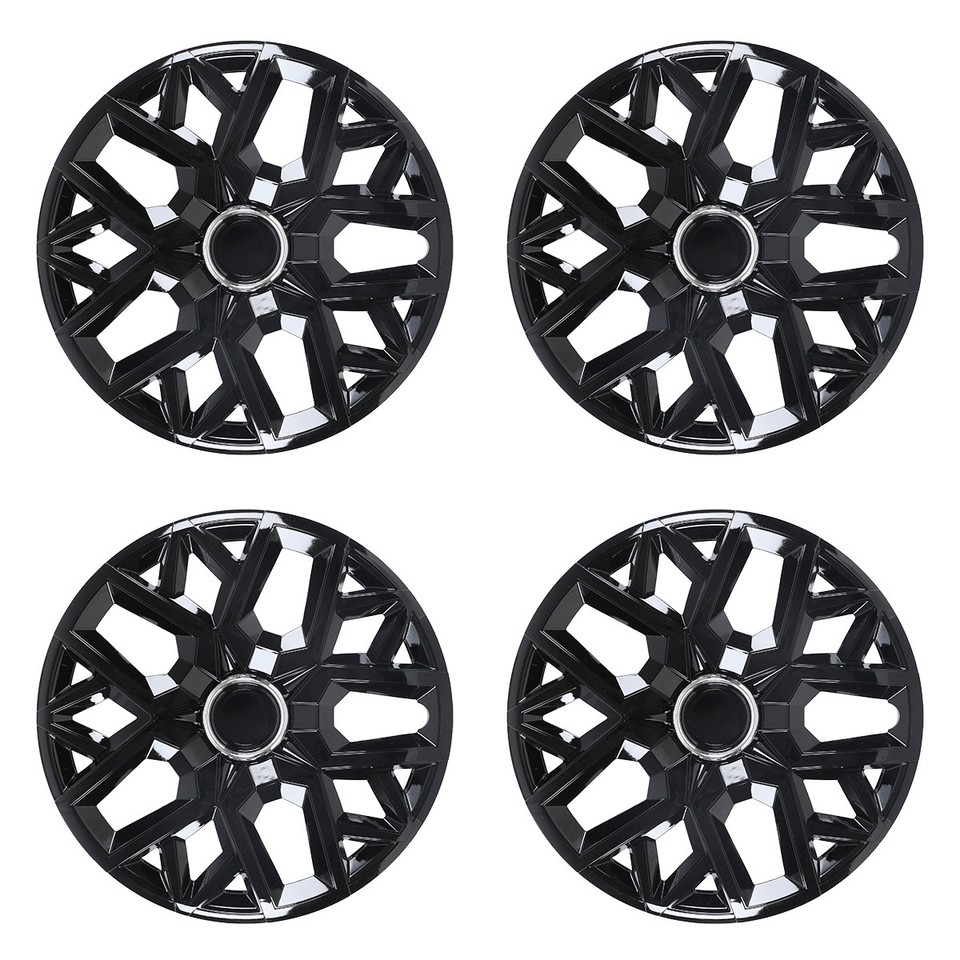 14 Inch Universal Wheel Covers Hubcaps Glossy Black w/Rings For Cars ...