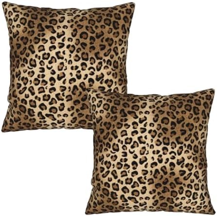 Brown Leopard Throw Pillow Cover - 2 Pcs Cheetah Pillow Case 16x16 inch ...