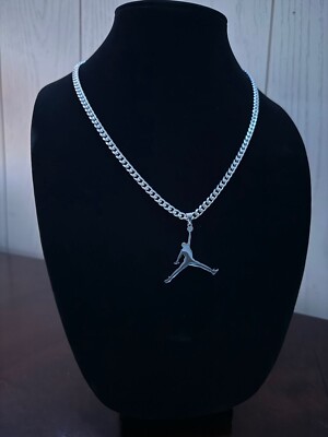 Jordan Necklace - Jordan Jumpman - 5mm Cuban - 22" Silver Chain - NBA ...