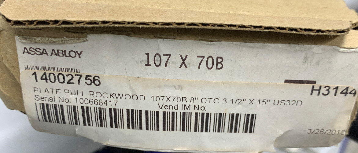 ROCKWOOD Stainless Steel Pull Plate Barrier- 304 3 1/2 x15 BF107 X 70B ...