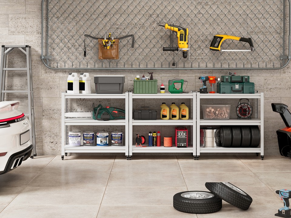 Storage Rack Tool Boxes & Storage 3-Tier Shelf Freestanding Garage ...