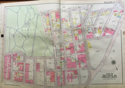 1911 BRONX NY ST. MARY'S PARK LINCOLN HOSPITAL E.141-E.147 ST ATLAS MAP ...
