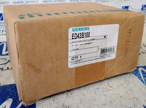 NEW - Siemens ED43B100 100 Amp 480 VAC 3 Pole Type ED4 Bolt-On Circuit ...