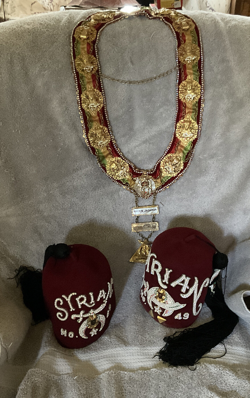 Lot Of 3 Masonic Shriners Red Hats & Neck Piece | eBay