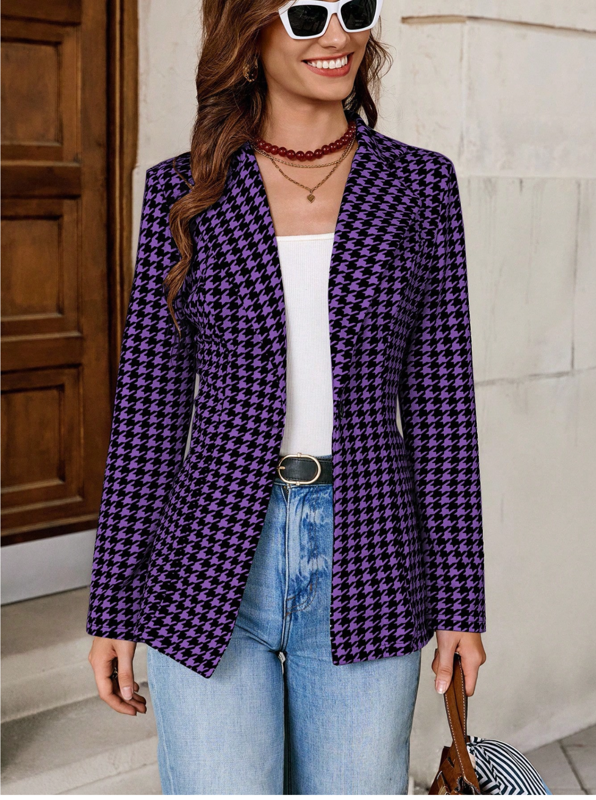 Clasi Fashionable Houndstooth Waist Cinched Blazer In Fall/Winter Sz S ...