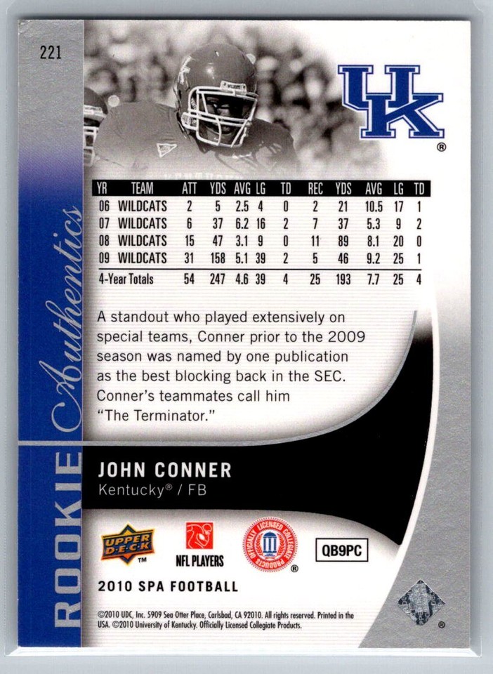 2010 SP Authentic #221 John Conner Rookie Authentics RC 333/999 | eBay