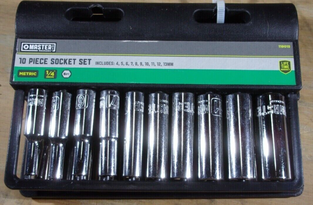 Master Mechanic 6-Point 1/4" Drive 10-Piece Metric Deep Socket Set ...