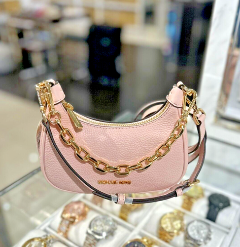 Michael Kors Cora Leather Mini Zip Pouchette Chain Shoulder Bag ...