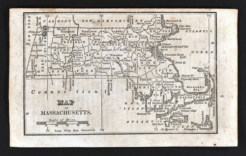1830 Nathan Hale Map - Massachusetts - Boston Plymouth Cape Cod Salem ...