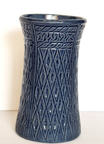 Vintage Deep Cobalt Blue Pottery Vase with Incised Design | eBay