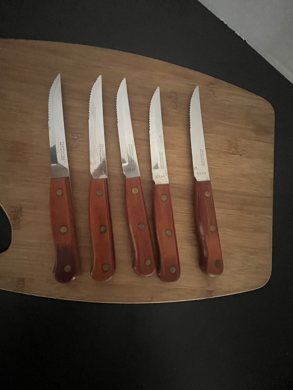 TRAMONTINA Steak Knives Brazil 8¼" Stainless Wood Handle Brass Rivet ...