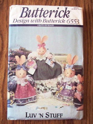NEW 1992 BUTTERICK #6553 LUV N STUFF SEWING PATCH BUNNY COVER UPS & PIN ...