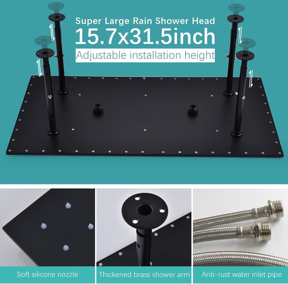 Shower Faucet Set with Valve 16x32 inch Rain Shower Head Combo Kit ...