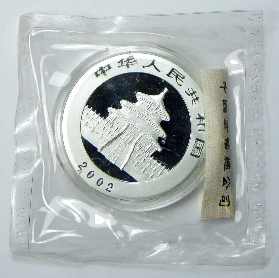 2002 10 Yuan Chinese Panda 1 Oz .999 Fine Silver Coin in Mint Plastic ...