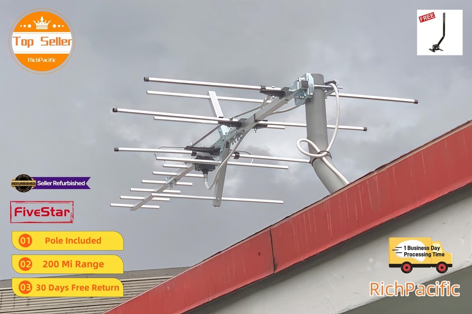 Long Range Yagi TV Antenna Outdoor 250 Mile w/ Pole for Best Signal | eBay